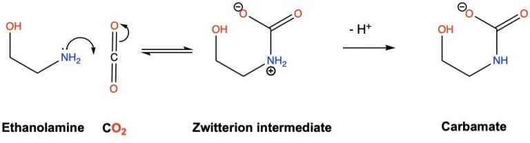 Reversible reaction of Carbon Dioxide and Amines